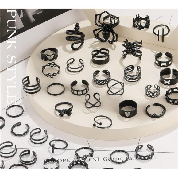 Jewelry | Black Rings For Men Women Girls Goth Punk Rings Set Cool ...